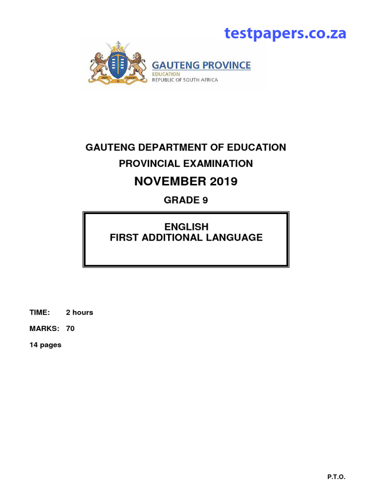 Gr9 ENG (FAL) November 2019 Question Paper | PDF