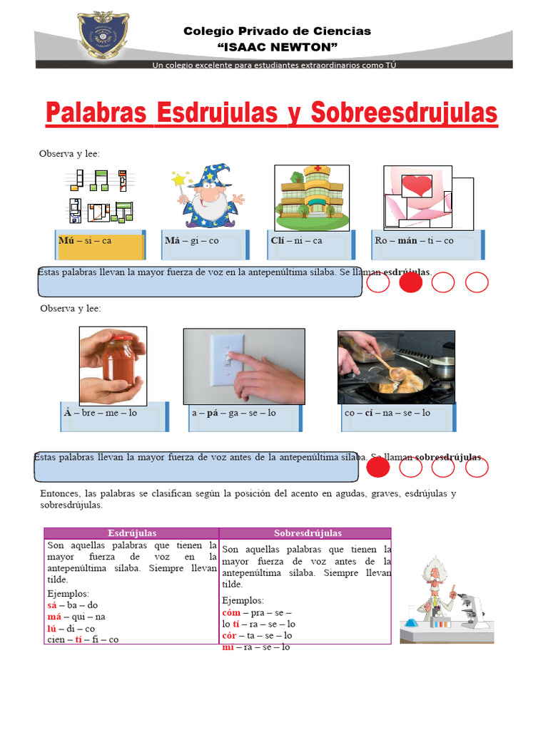El Acento en Las Palabras Esdrujulas y Sobreesdrujulas Para Tercer ...