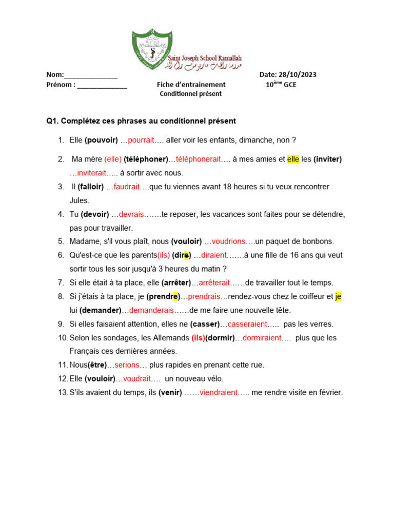 Exercices sur le conditionnel présent | PDF