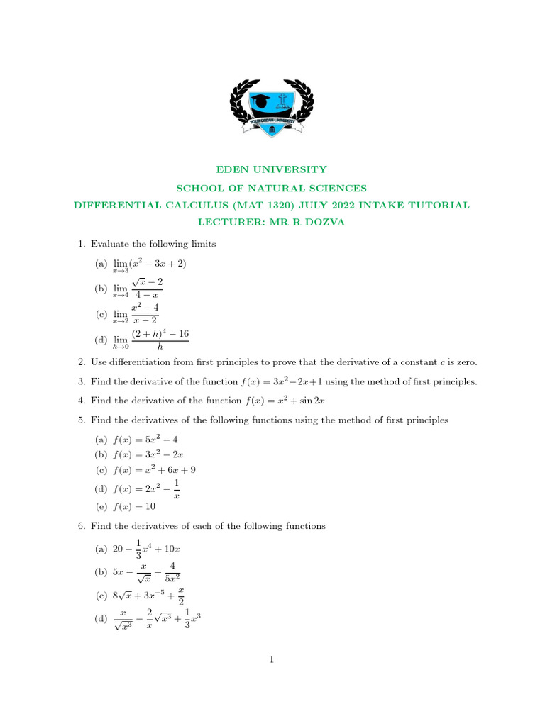 Differential Calculus Tutorial JULY 2022 INTAKE | Download Free PDF | Derivative | Equations