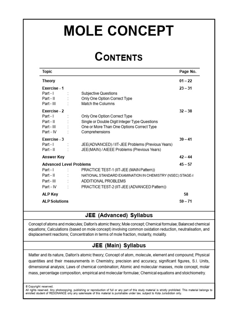 Mole Concept Theory-Exercise | PDF | Stoichiometry | Mole (Unit)