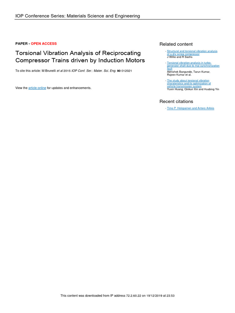 Torsional Vibration Analysis of Reciprocating Compressor Trains Driven ...