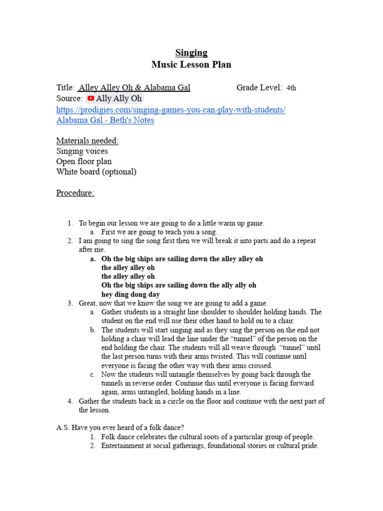 Ally Ally Oh Alabama Gal Singing Lesson | PDF
