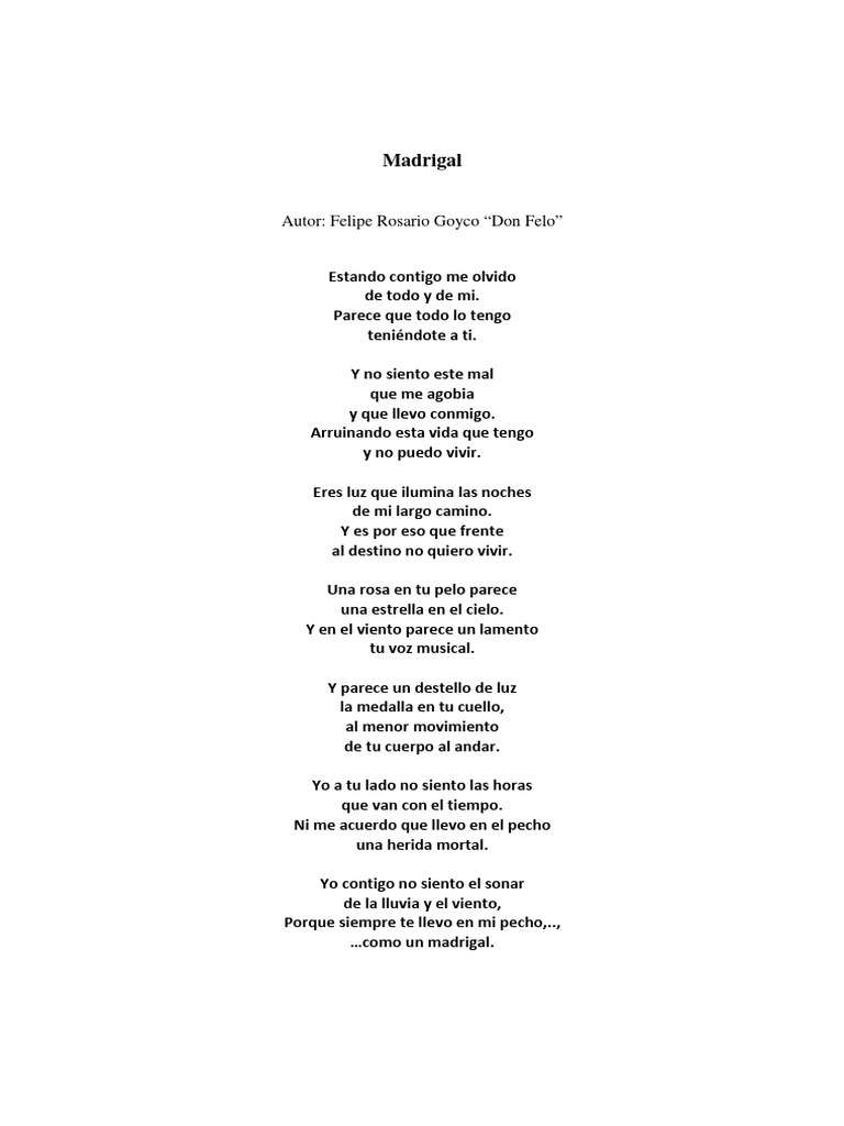Madrigal Letra | PDF | Estudios de idiomas extranjeros | Poesía