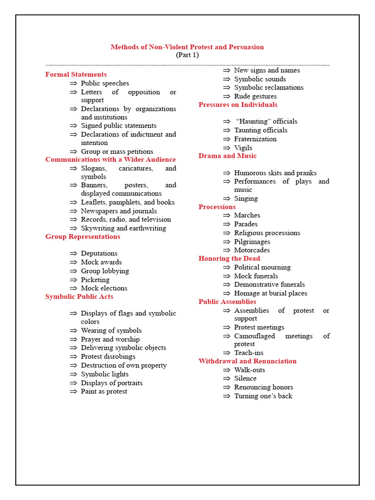 Methods of Nonviolent Protest and Persuasion - Part 1 | PDF | Protest