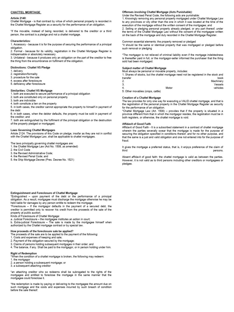 Chattel Mortage PDF Mortgage Law Foreclosure