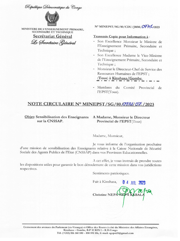 Note Circulaire CNSSAP | PDF