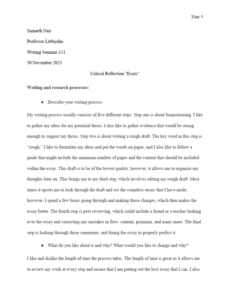 Critical Reflection Essay 1 | PDF | Essays | Literacy