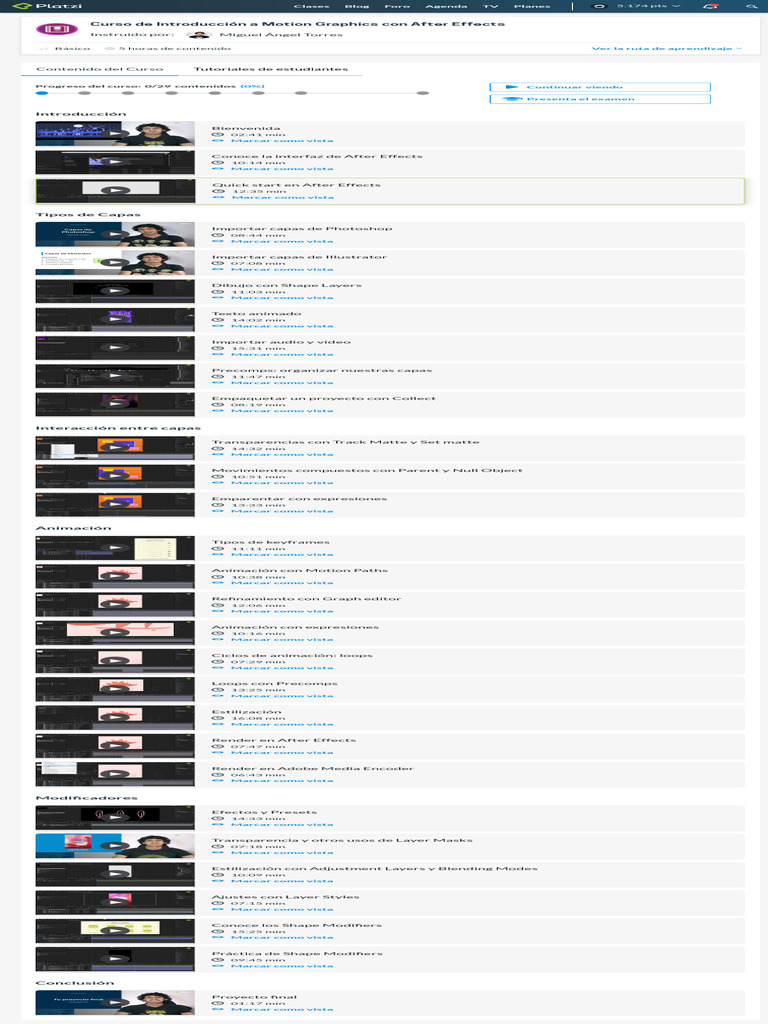 Contenido Curso de Introducción A Motion Graphics Con After Effects ...