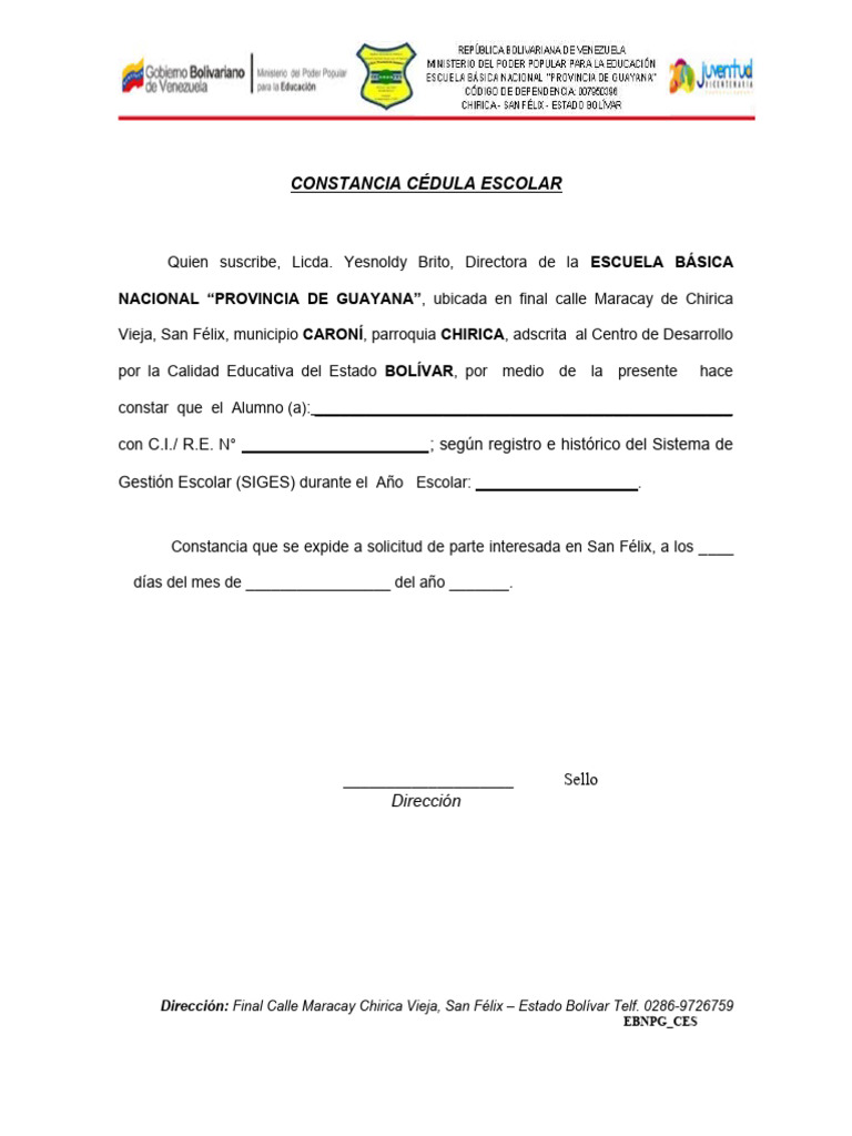 Constancia Cedula Escolar 2023 - 2024 | PDF