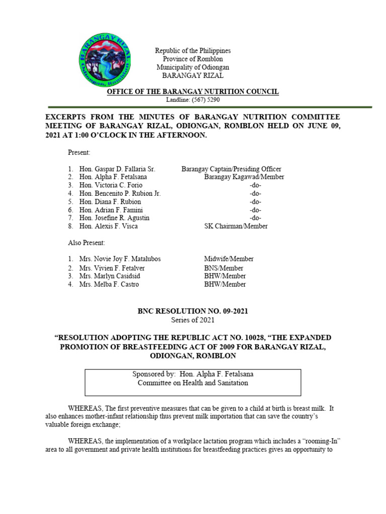 BNC Resolution Adopting Ra 10028 | PDF