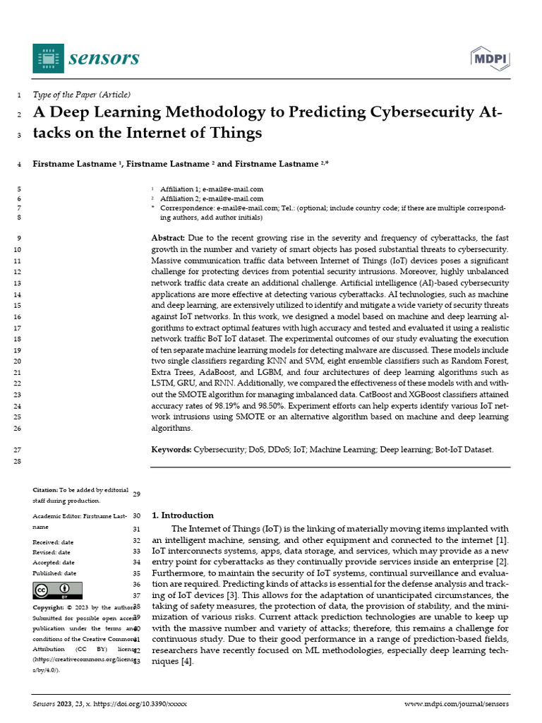 A Deep Learning Methodology To Predicting Cybersecurity Attacks On The Internet Of Things Pdf