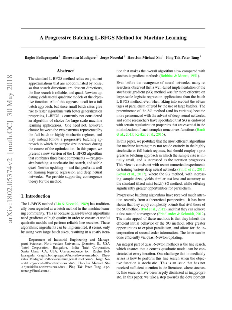 A Progressive Batching L-BFGS Method For Machine Learning: Robbins ...