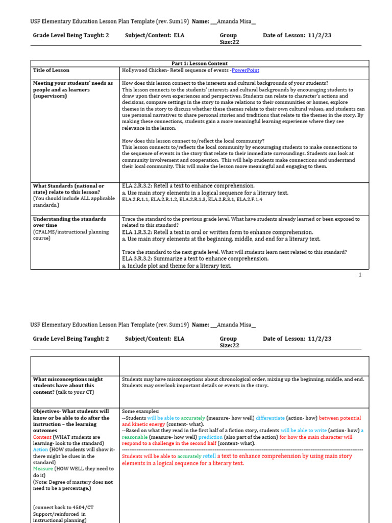 2nd Grade ELA Lesson Plan Template | PDF