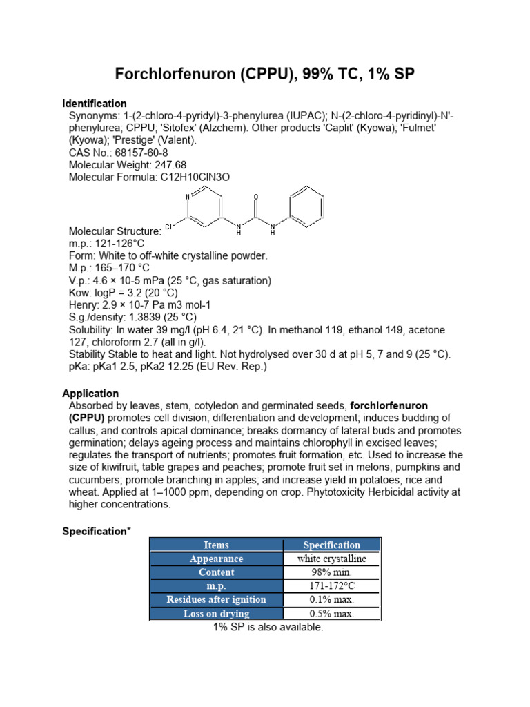 Forchlorfenuron CPPU | PDF | Germination | Chemistry