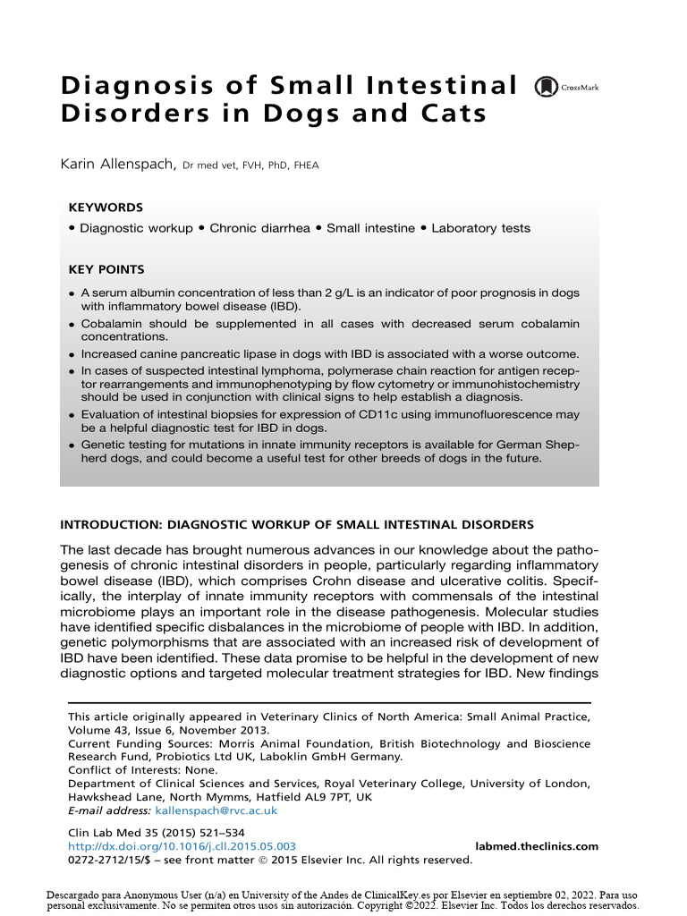 Diagnosis of Small Intestinal Disorders in Dogs and Cats | PDF ...