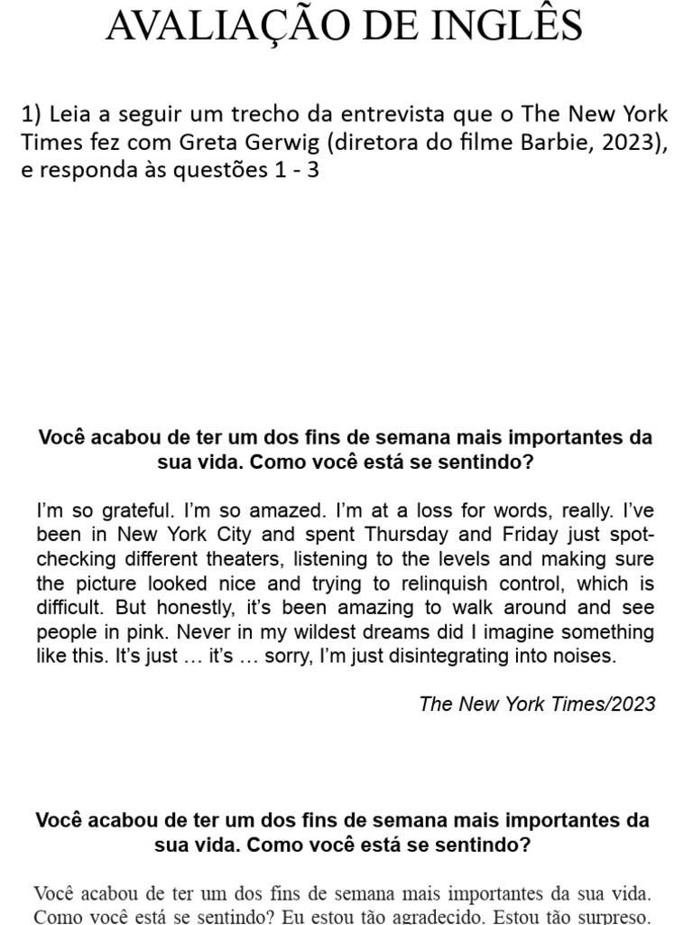 ENGLISH - Atividade de Inglês Sobre o Gênero ENTREVISTA | PDF