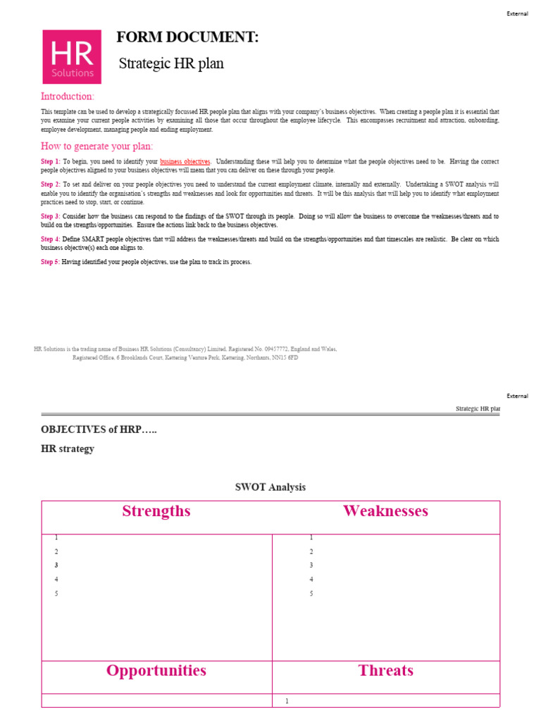 Template Strategic HR plan | PDF