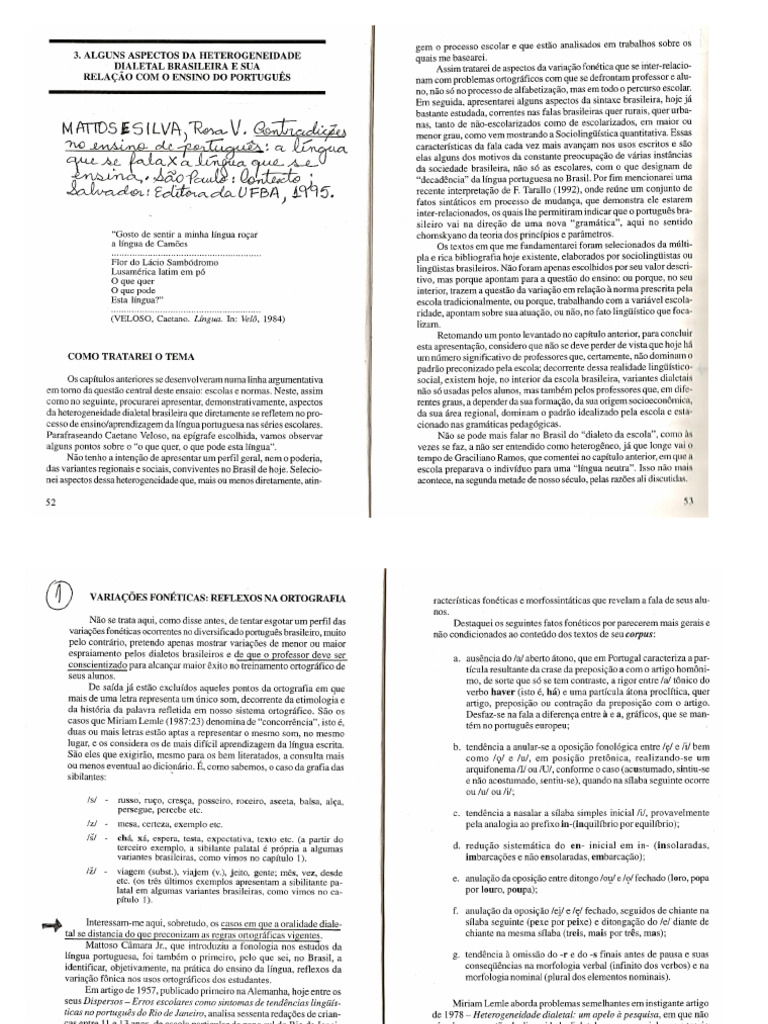 3-3 MATTOS E SILVA (1995) Heterogeneidade Dialetal e Ensino de ...