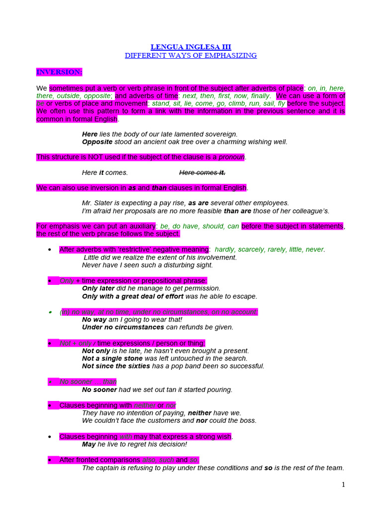 Emphasizing with Inversion and Clefts | PDF | Clause | Subject (Grammar)