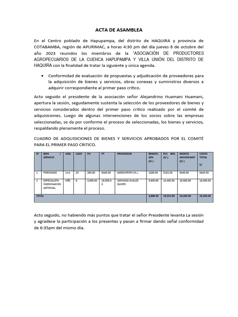 Acta de Asamblea | PDF