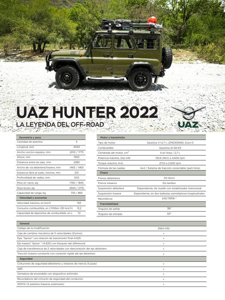 Ficha Tecnica Hunter Equipada 2022 | PDF