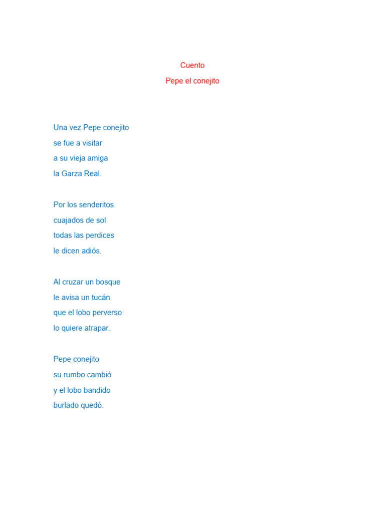 Cuento de Pepe el Conejito | PDF | Poesía