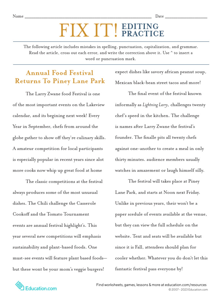 Fix It Editing Practice | PDF | Chef | Cuisine