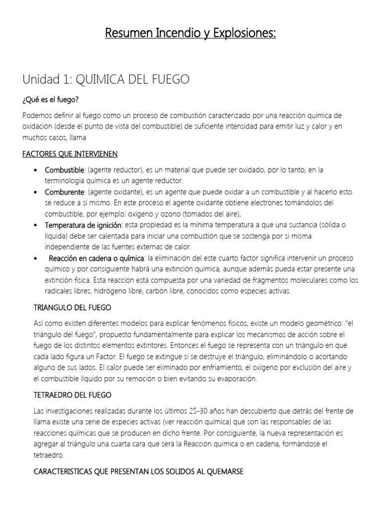 Resumen Incendio y Explosiones | PDF | Combustión | Calor