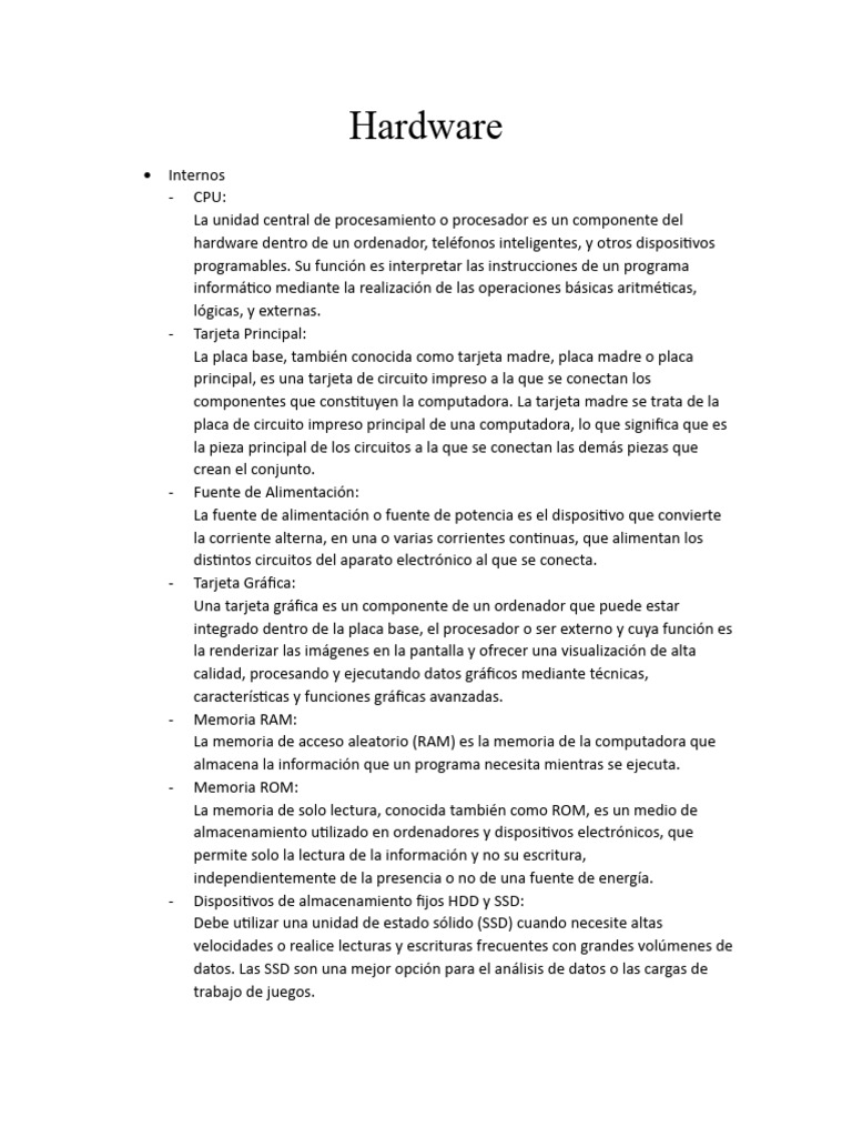 Hardware y Software Nathalia Arteaga Perez | PDF | Hardware de la computadora | Almacenamiento ...