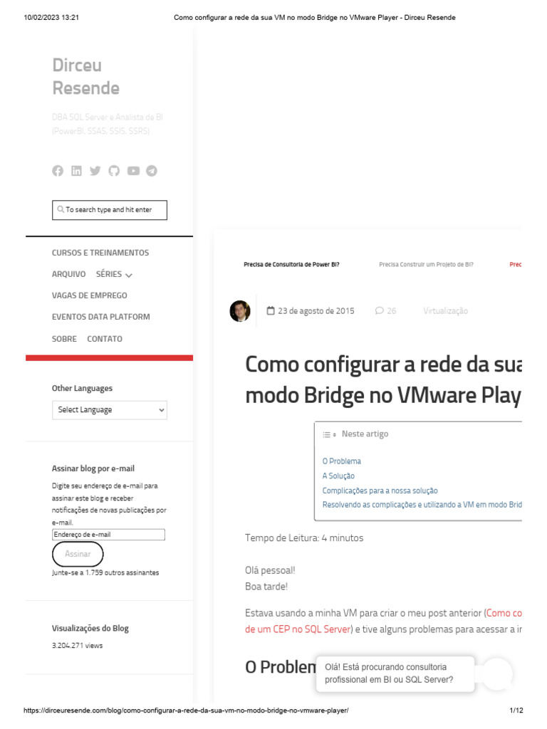 Como Configurar A Rede Da Sua VM No Modo Bridge No VMware Player | PDF | Microsoft SQL Server ...