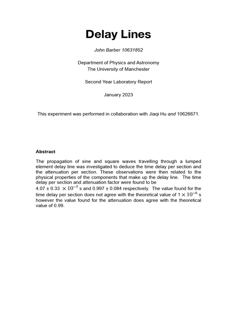 Labreport Delaylines 10631852 | PDF | Electrical Impedance | Capacitor