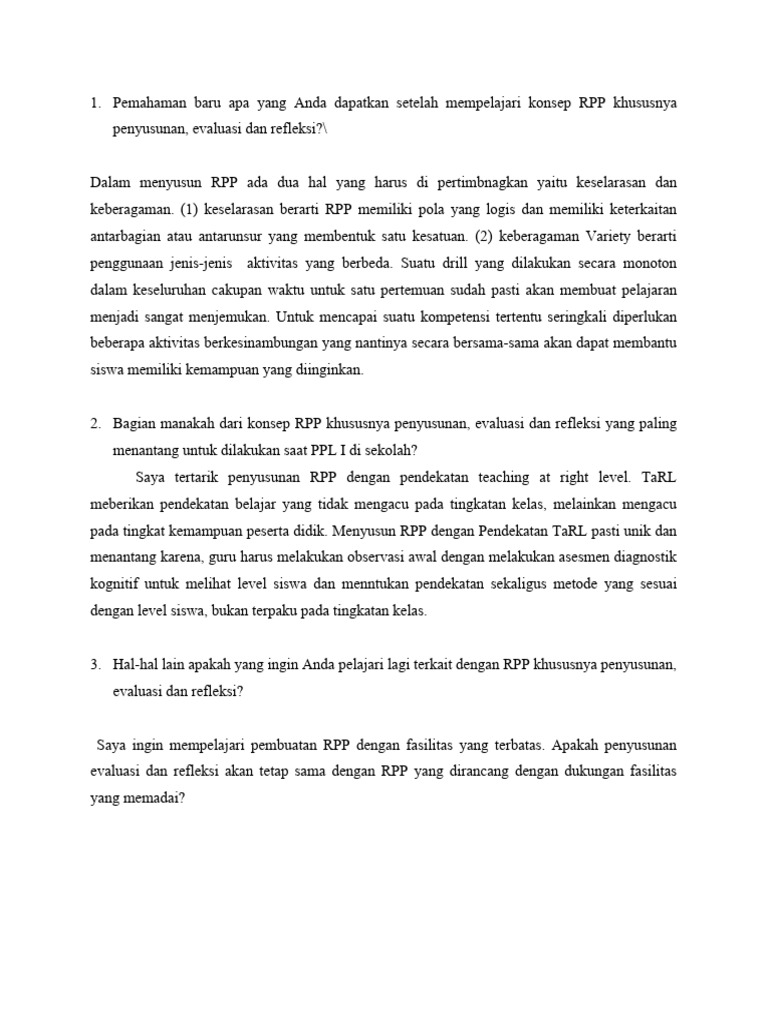 Pemahaman Baru Apa Yang Anda Dapatkan Setelah Mempelajari Konsep RPP Khususnya Penyusunan | PDF