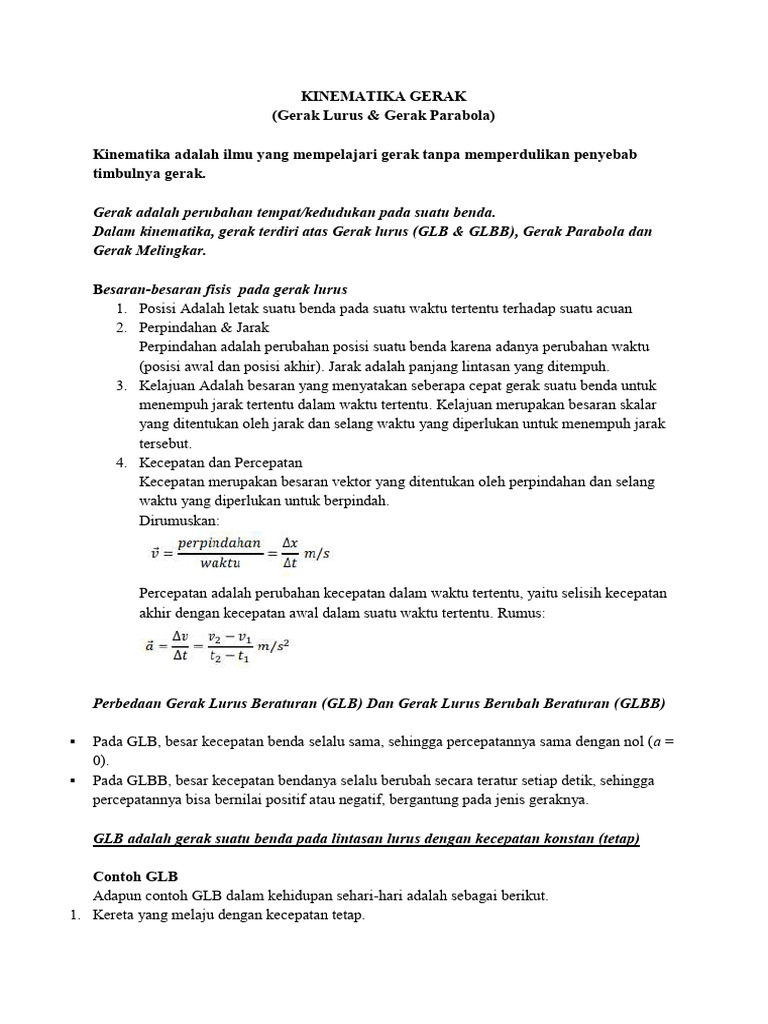 Ringkasan Materi Kinematika (Gerak Lurus & Parabola) '' | PDF Ringkasan Materi Kinematika (Gerak Lurus & Parabola) '' | PDF