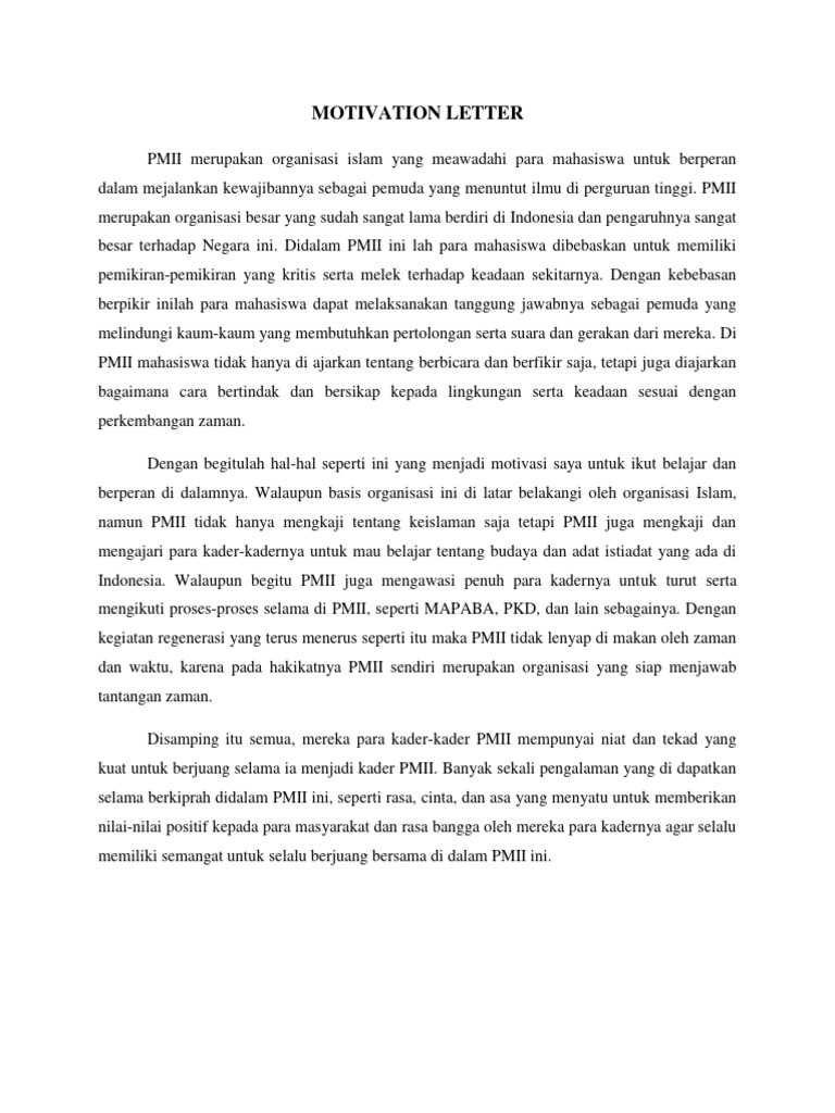 Motivation Letter Ikut PMII | PDF | Karier & Perkembangan