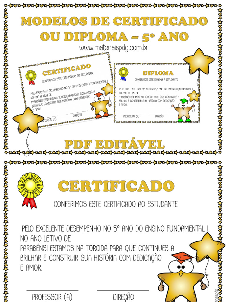 Certificado e Diploma - 5º Ano - Materiaispdg | PDF