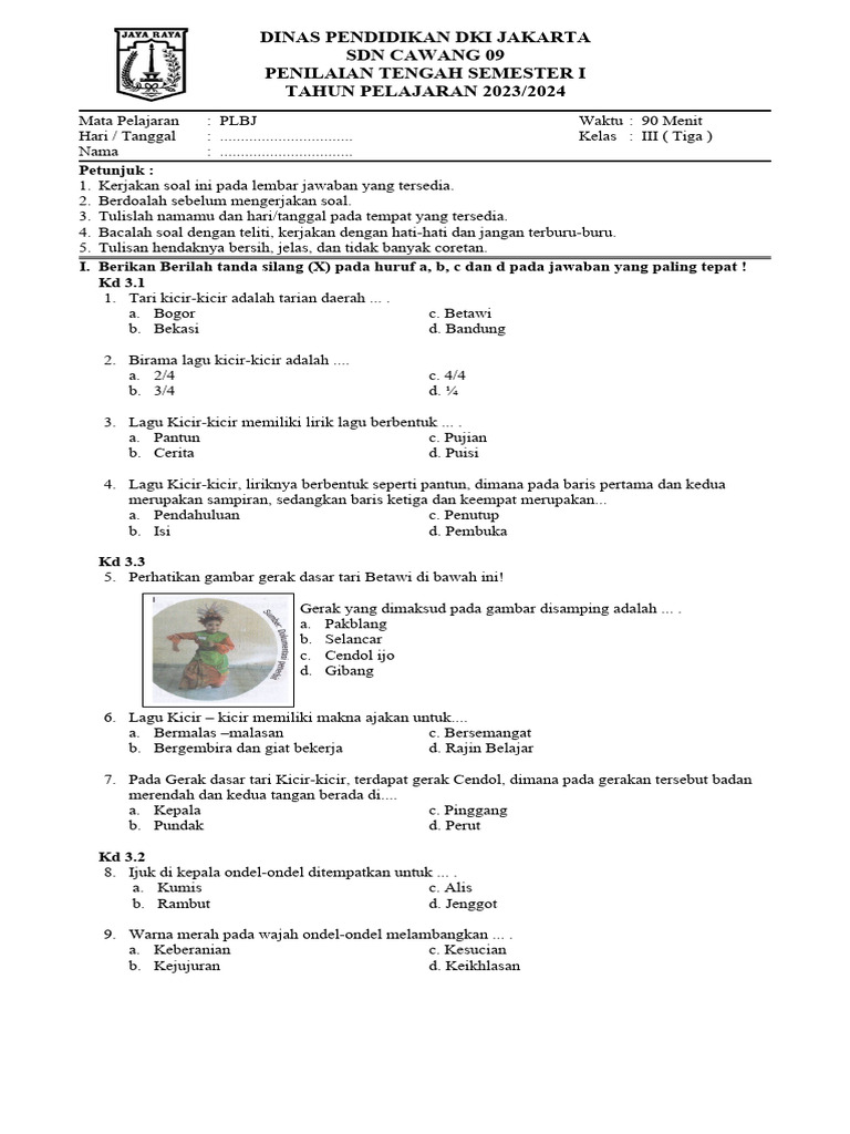 PLBJ 1 PTS 1 - Kelas 3 | PDF | Kajian Bahasa Asing | Griya & Taman