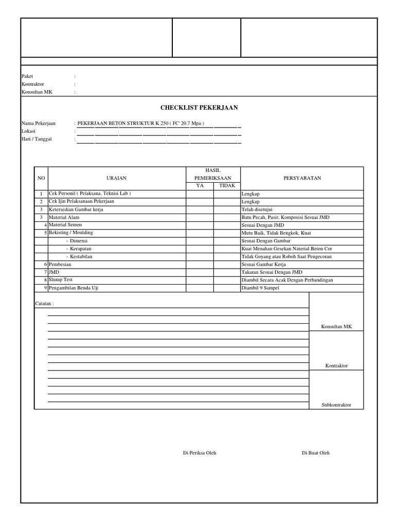 Checklist Pengecoran | PDF