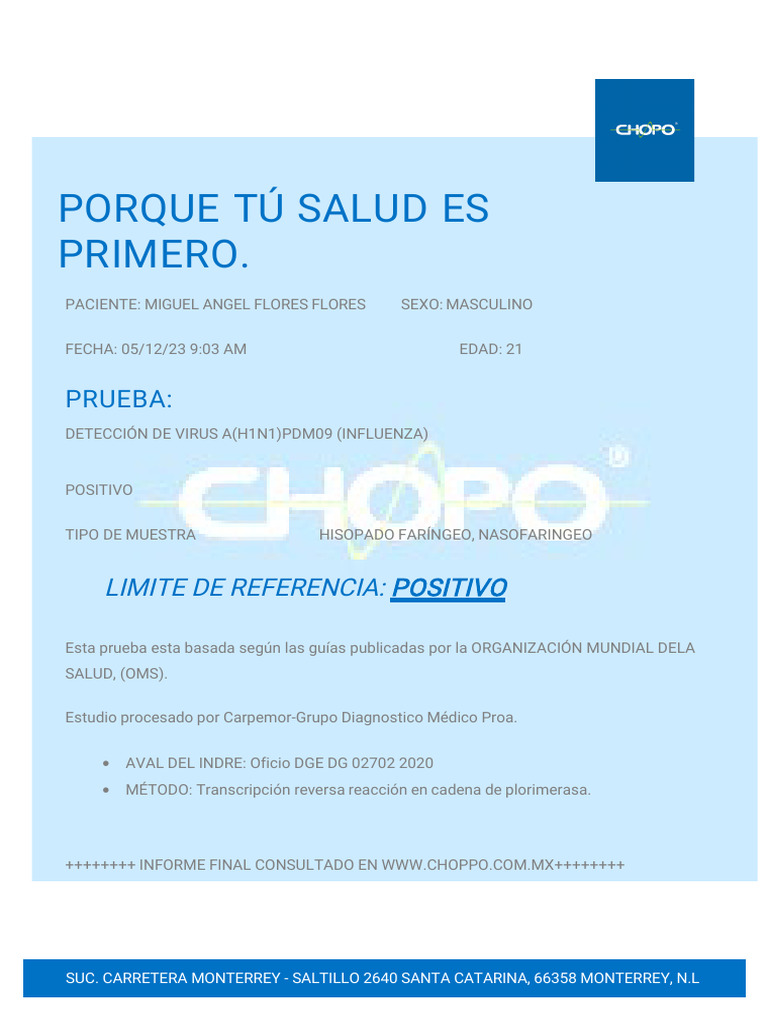 Prueba Covid Chopo 2 | PDF