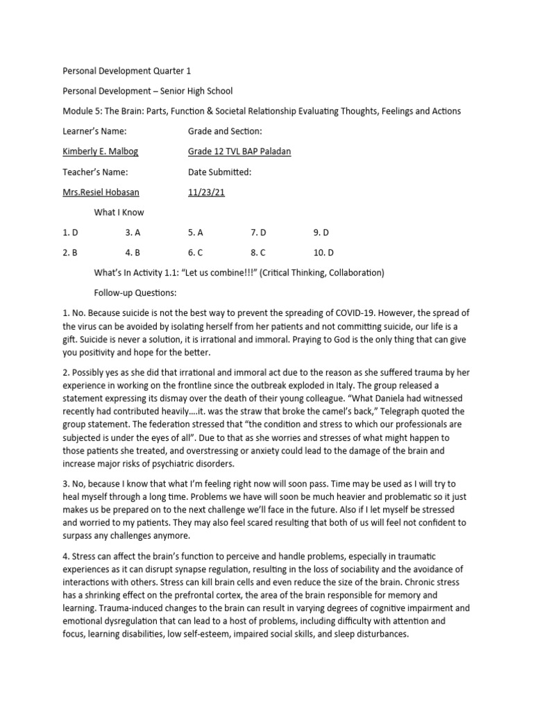 PD ACT 5 | PDF | Nervous System | Central Nervous System