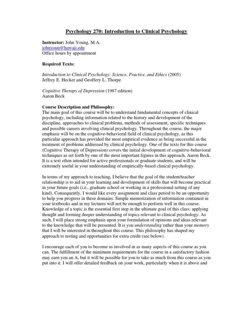 Introduction To Clinical Psychology Sy | PDF | Cognitive Behavioral ...