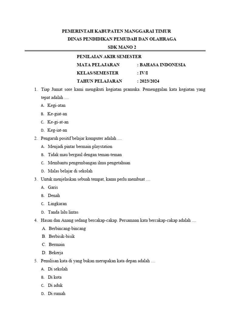 Pas Bindo Kelas Iv | PDF