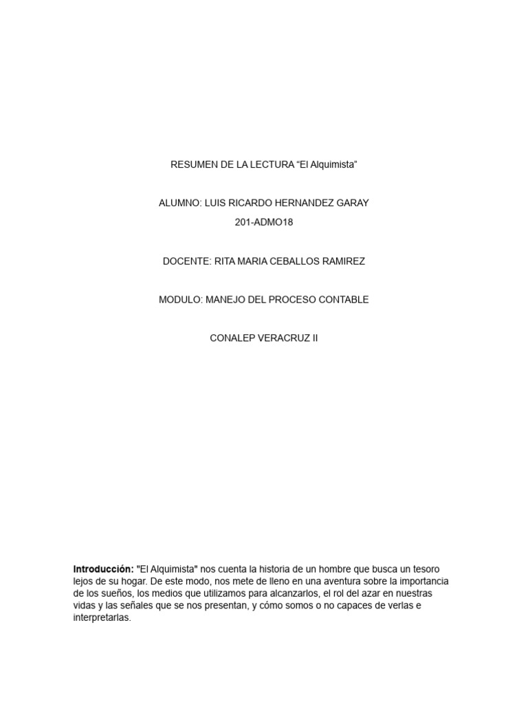 Resumen de "El Alquimista" de Coelho | PDF