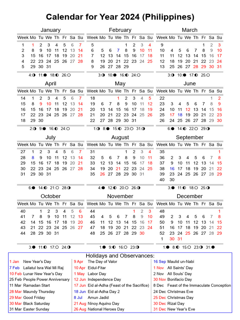 Year 2024 Calendar Philippines Pdf