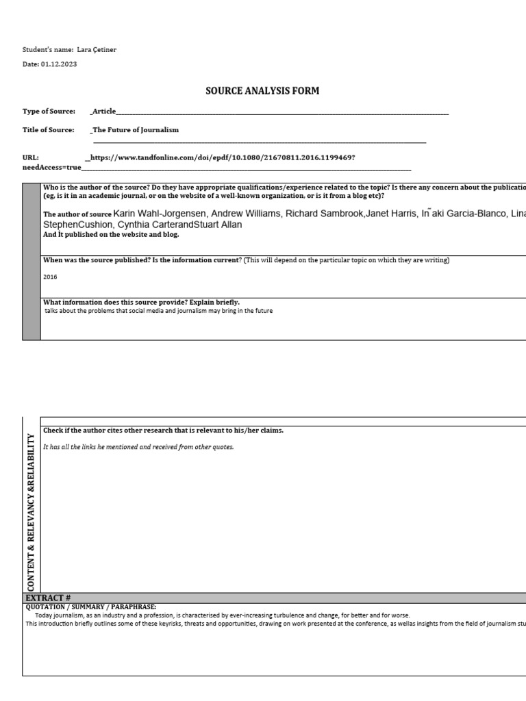 CM03 Source Analysis FORM | PDF | Journalism | Human Communication