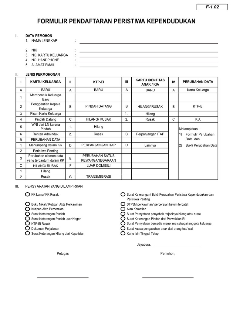 Contoh Pengisian Formulir F-1.02 | PDF