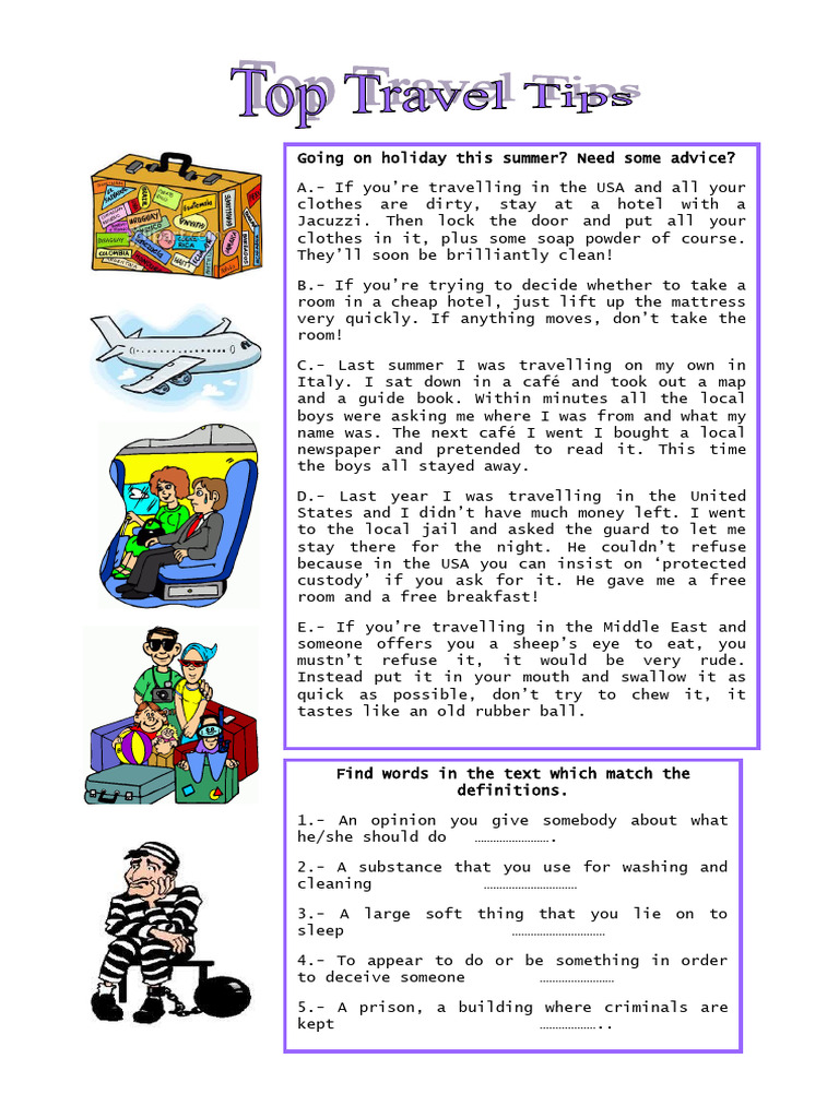 Travel Tips and Comprehension Guide | PDF | Language Arts & Discipline ...