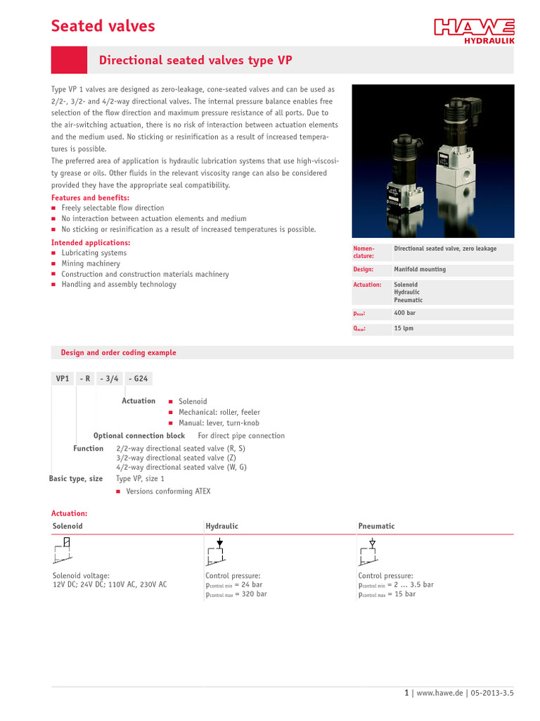 Directional Seated Valves Type VP | PDF | Valve | Actuator