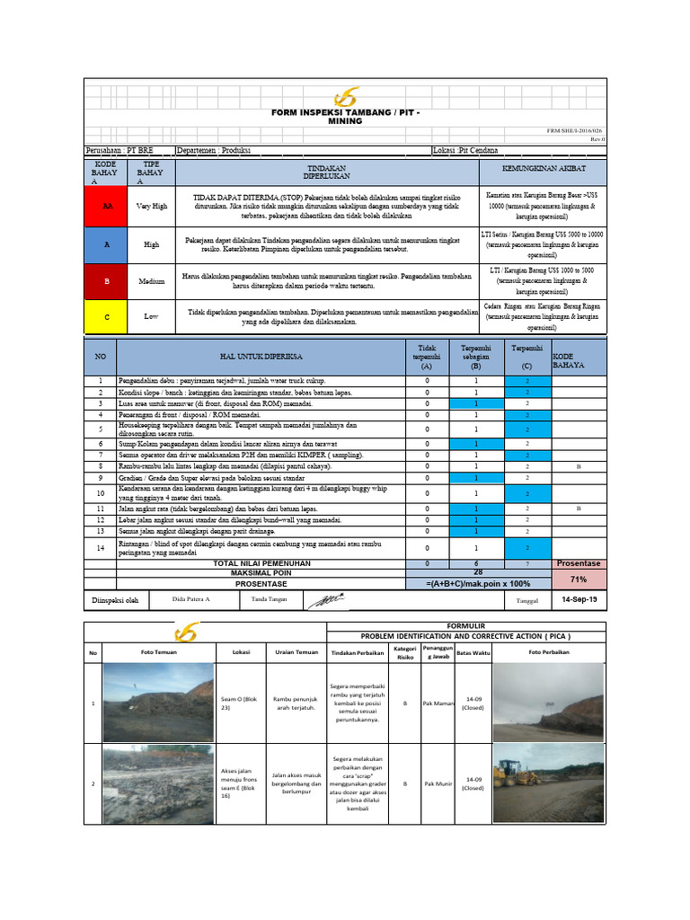 Form Inspeksi Tambang | PDF