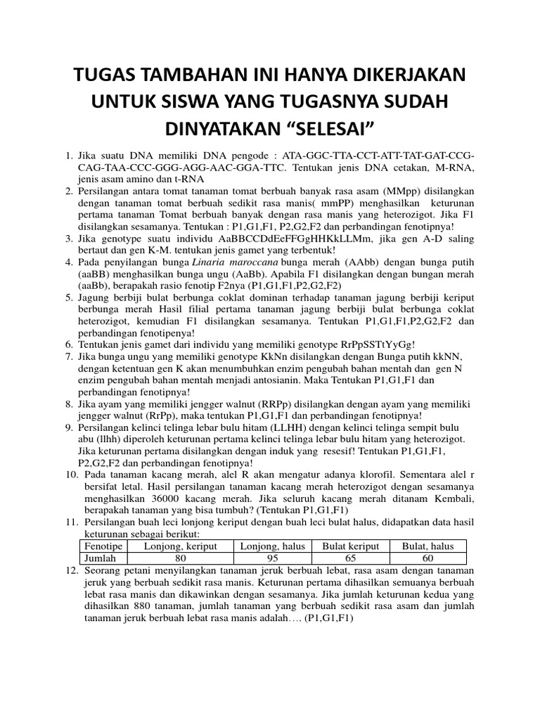 Soal Tambahan Biologi 2023 | PDF